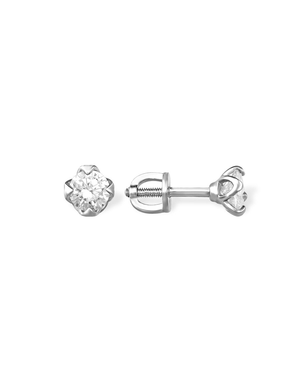 Серьги пусеты серебро, 925 проба, родирование, фианит
