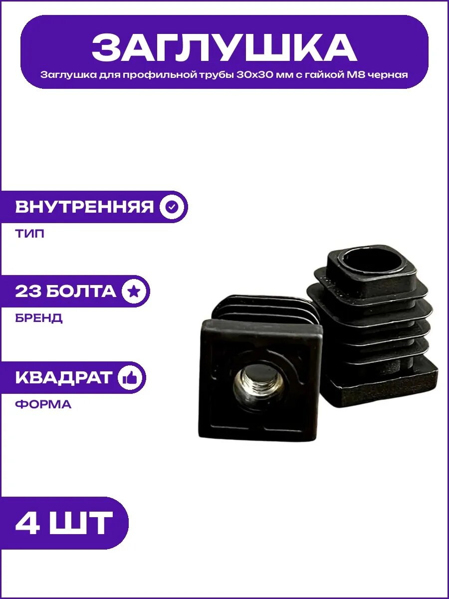 Заглушка резьбовая М8 для квадратного профиля размером 30х30