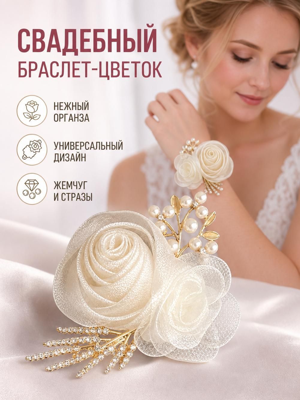 Браслет на руку с искусственными цветами для подружек невесты свадьбу и выпускной