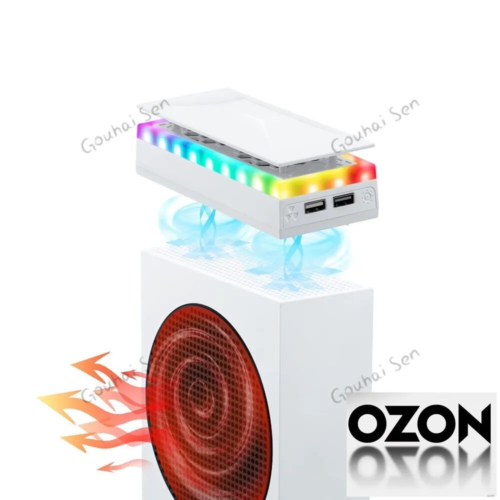 RGB охлаждающий вентилятор для Xbox Series S с 3 регулируемыми скоростями, 7 режимами RGB-подсветки, пылевым фильтром, низким шумом и 2 USB-портами, система охлаждения для консоли Xbox Series S