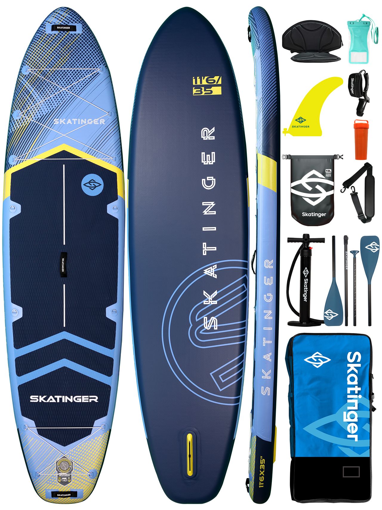 Сапборд надувной SKATINGER 350*89*15см Sky blue двухслойный весло 2в1 + сиденье