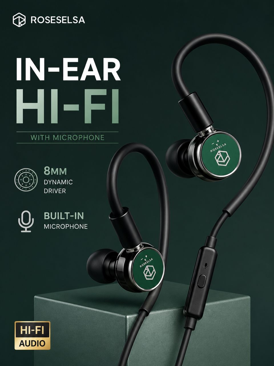 Игровые проводные наушники внутриканальные Rose Technics Photon, Hi-Fi IEM гарнитура с микрофоном для геймеров (Тесла-динамик, 3.5мм)
