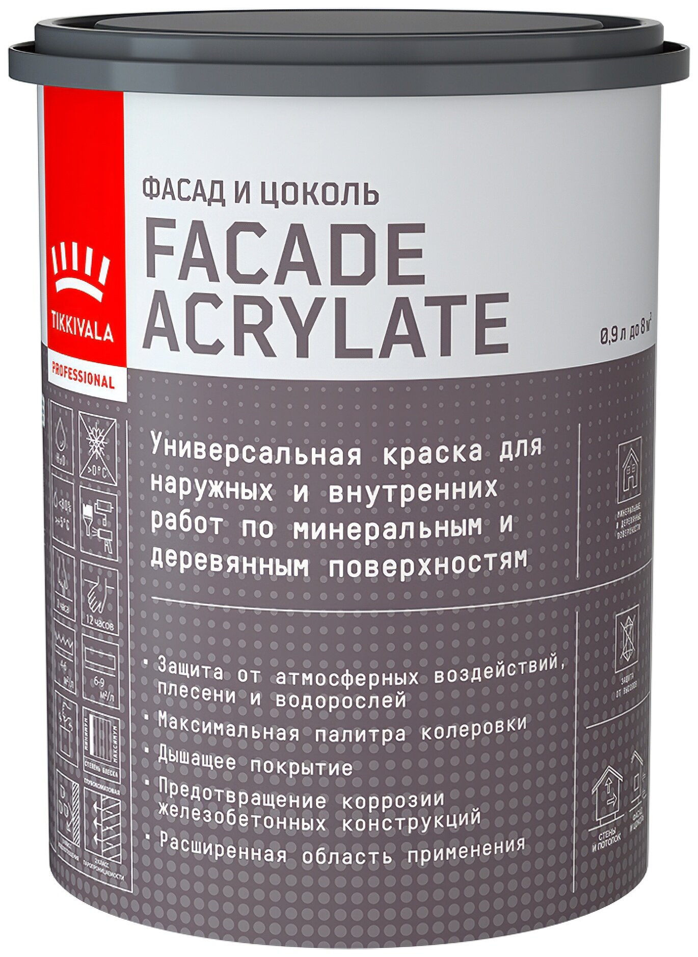 Краска фасадная Tikkurila Facade Acrylate матовая прозрачная база С 0.9 л
