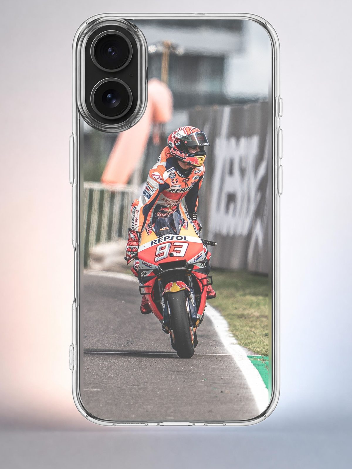 Чехол iPhone 16 Мотоциклист Repsol Y2K Indie Sleaze
