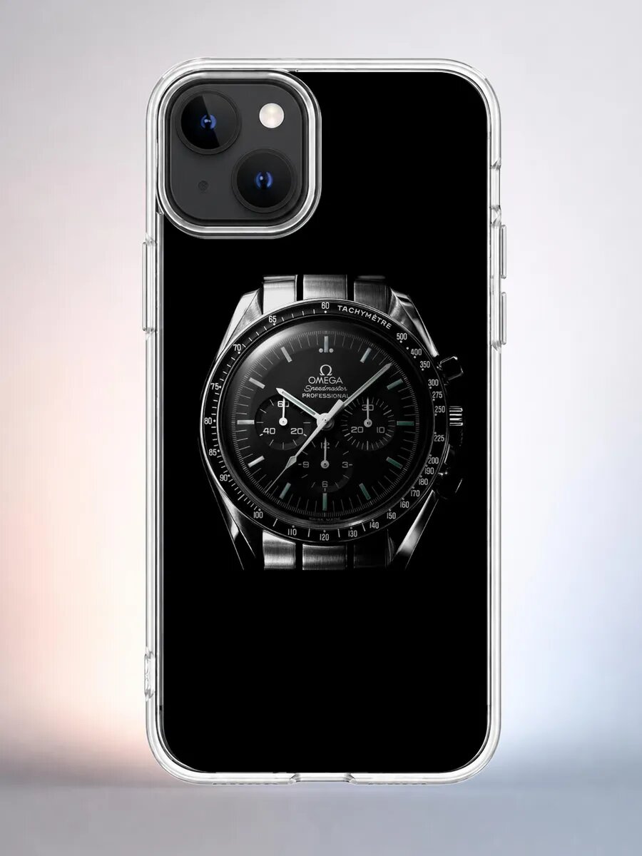 Чехол iPhone 13 часы на чёрном силиконовый