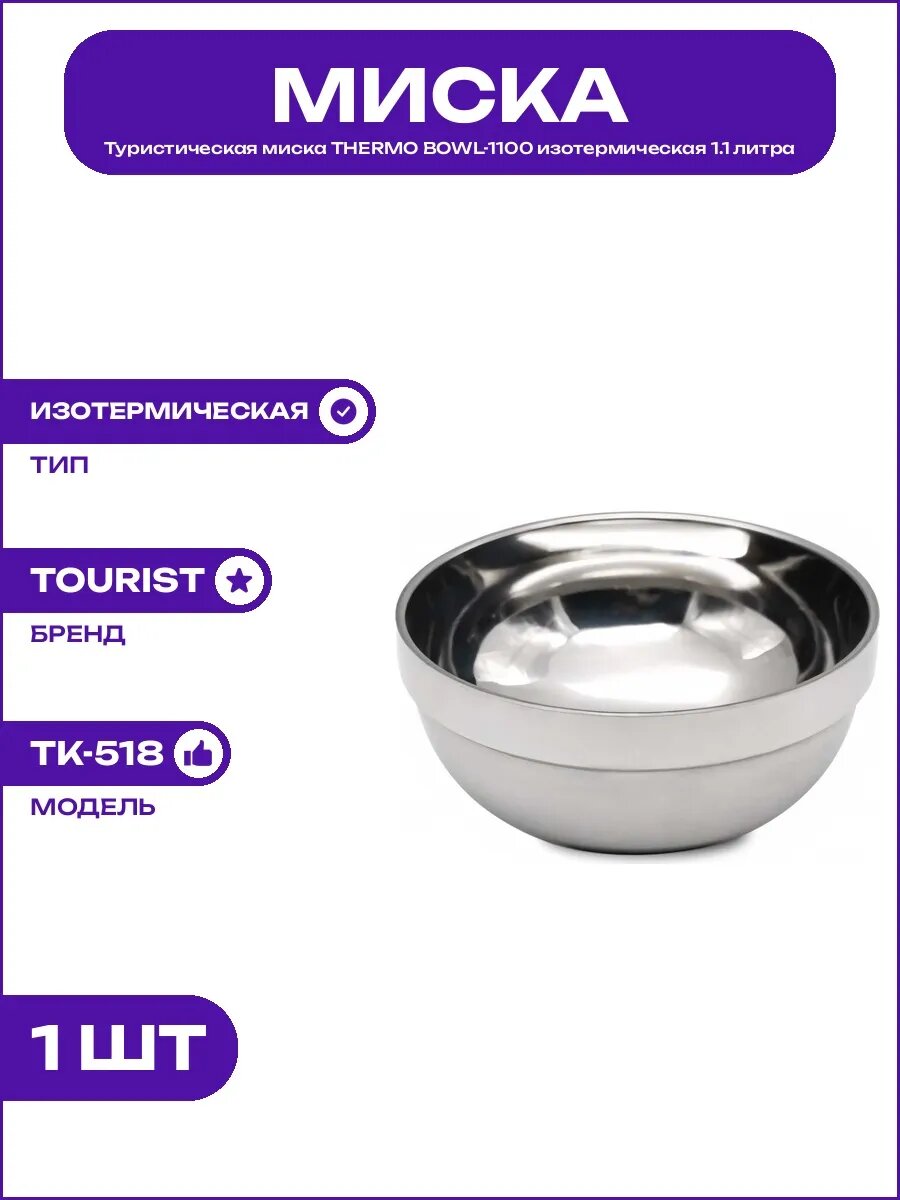 Металлическая миска THERMO BOWL-1100 для походов диаметр 18