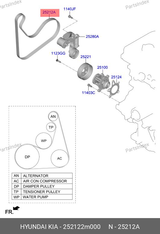 Ремень приводной (25212-2M000) Hyundai, Kia, HYUNDAI/KIA/MOBIS 252122M000