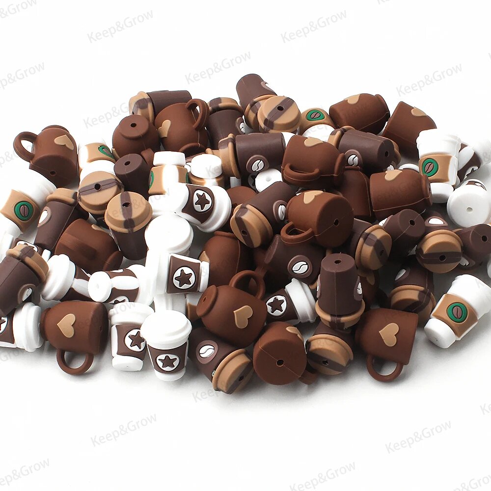 Силиконовые бусины кофейная тема 5/20/50 шт. 20pcs, Mix color