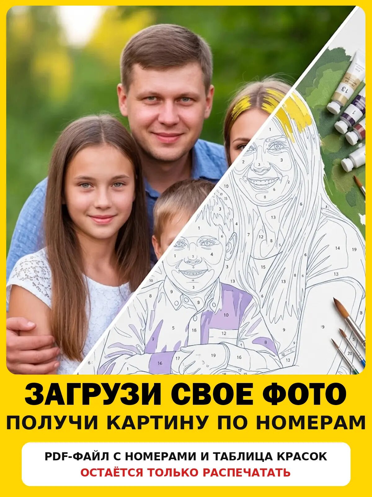 Картина по номерам по фото заказать - раскраска по цифрам на холсте, скачать и распечатать формат А4 рисунок с палитрой, разрисовывать цифрами акриловыми красками и маркерами