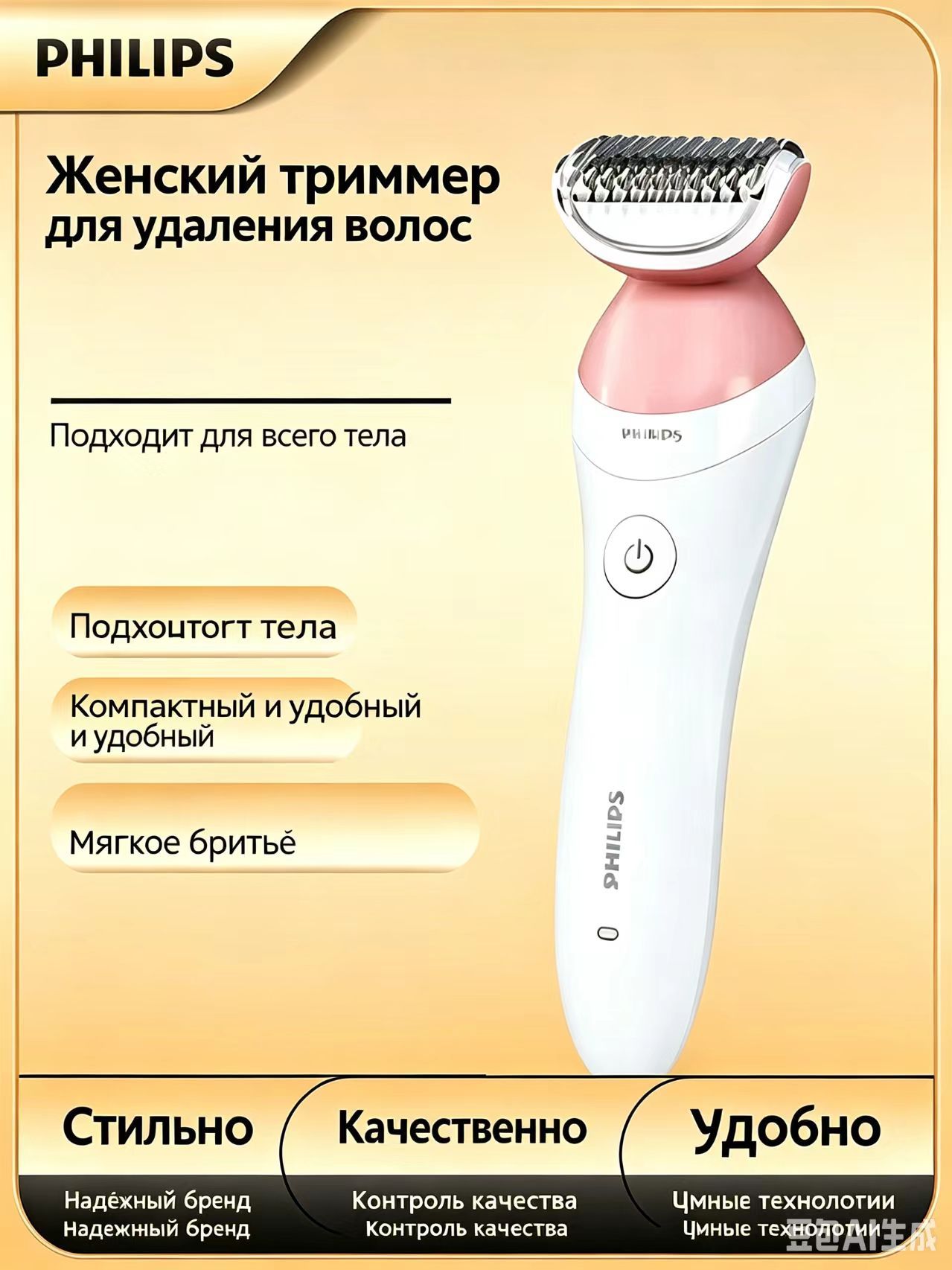 Электробритва Philip BRL146 Ladies подходит для влажной и сухой электробритвы для всего тела/розовый, темно-розовый