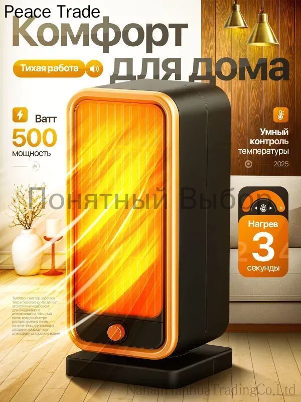 Керамический электрический обогреватель 500 Вт для дома и офиса
