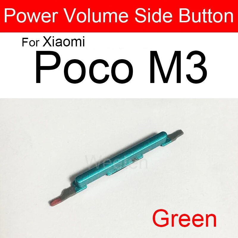 Боковая кнопка включения и выключения для Xiaomi Poco F1 F2 Pro F3 M3 X3, регулировка Poco M3-Green