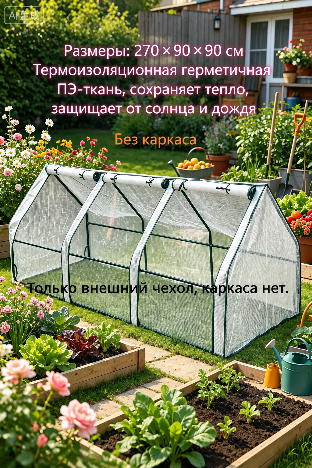 Парник, теплица домиком 019e5dbdff817a8299730b56da560563 2.7х0.89х0.9м, Пластик