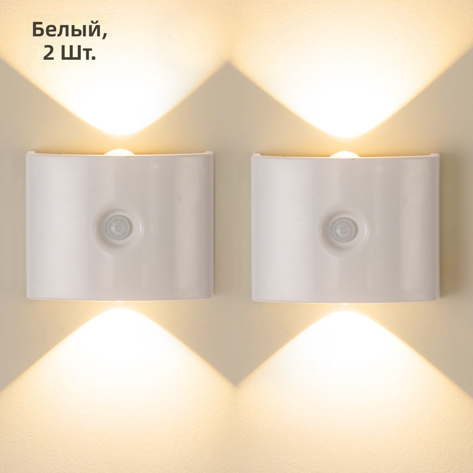 Настенный ночник с ИК-датчиком движения и диммером, аккумулятор с USB-зарядкой, магнитное крепление, готов к использованию, для шкафа, лестницы, спальни, коридора, потолка и вентилятора, белый цвет, 2 шт.