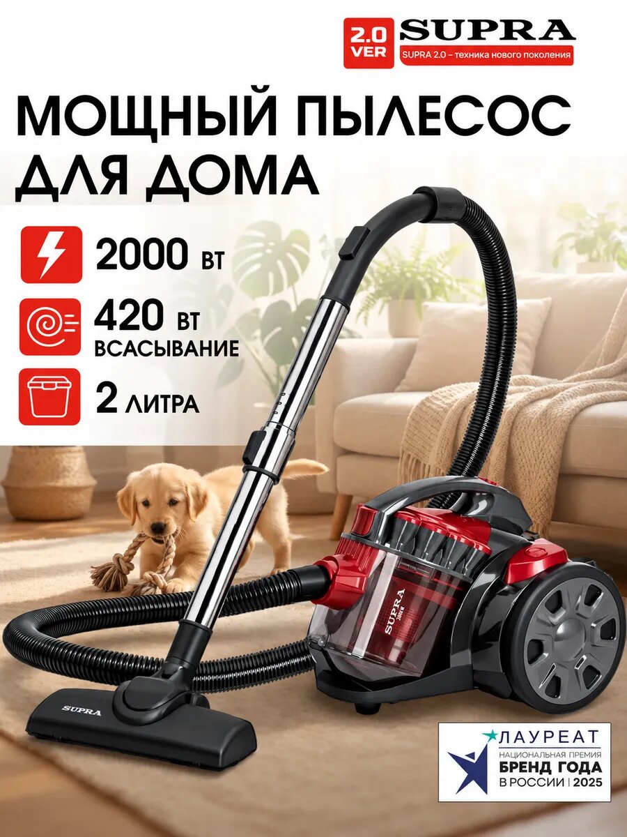 Циклонный пылесос для дома мощный с контейнером 2 л, мощность всасывания 420 Вт