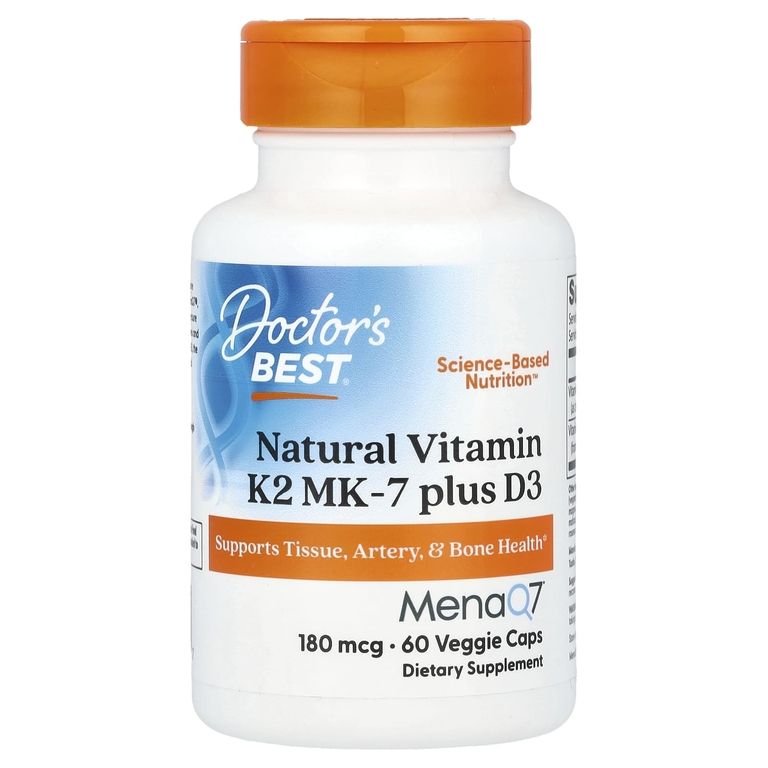 Doctor's Best, витамин K2 в форме MK-7 + витамин Д3, 180 мкг, 60 растительных капсул
