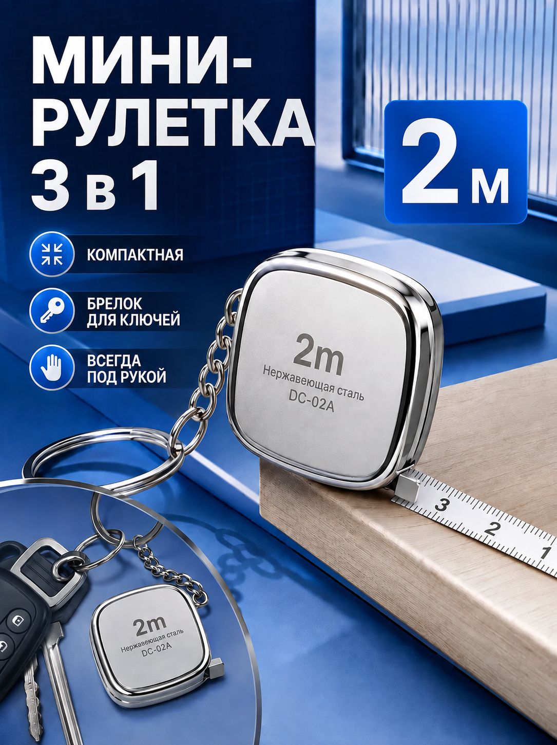 17KM Измерительная рулетка Брелок 2м x 6мм