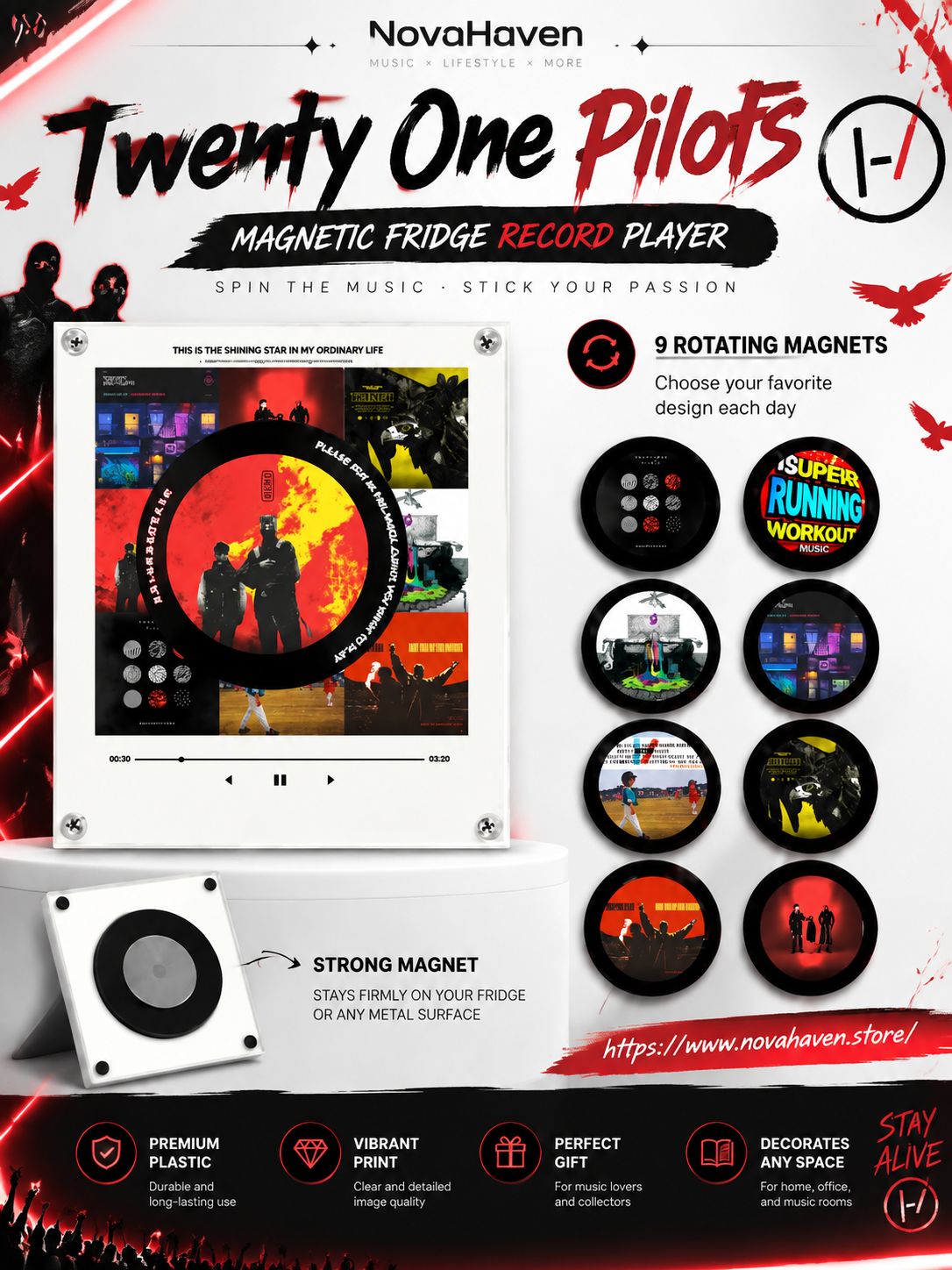 Музыкальный магнит на холодильник с дисками Twenty One Pilots/Мини проигрыватель на холодильник
