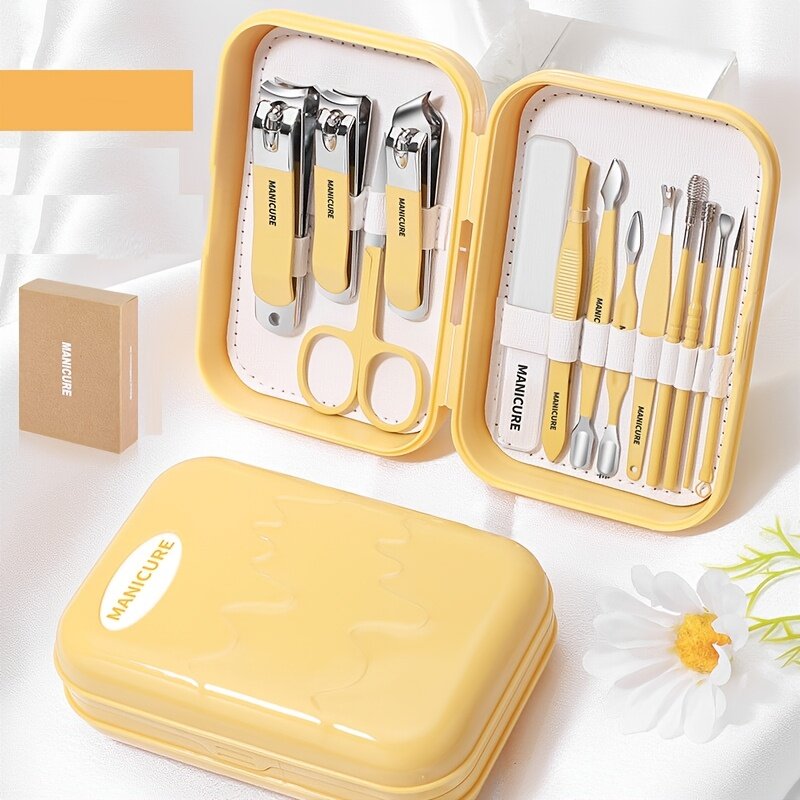 Набор для маникюра и педикюра 14 предметов, желтый