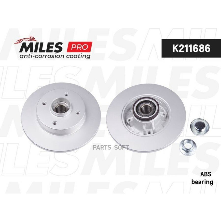 Диск тормозной Miles PRO (антикоррозийное покрытие) CITROEN C4 04-/PEUGEOT 308 07- задний с подшипником MILES K211686 | цена за 1 шт