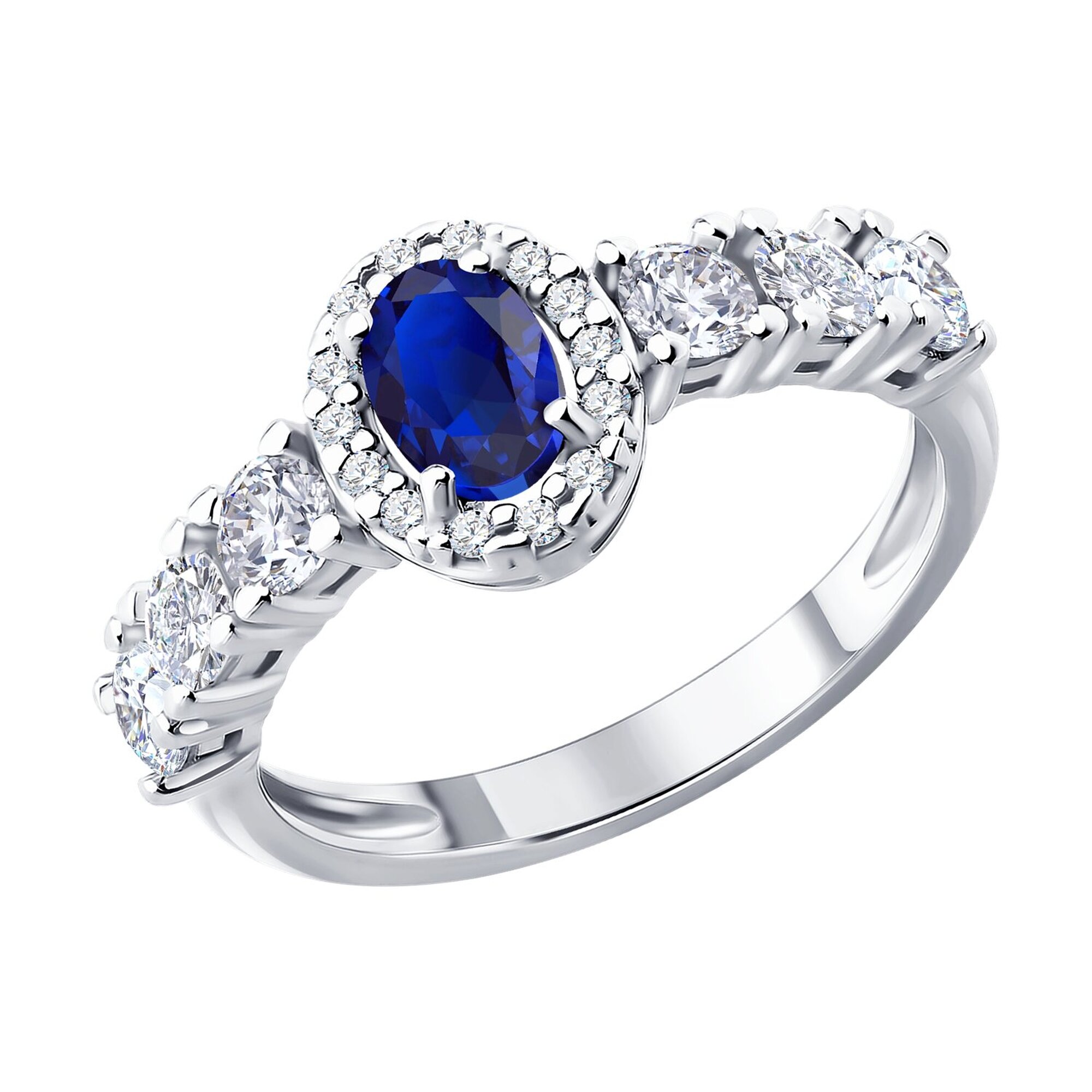 Кольцо Diamant online, серебро, 925 проба, родирование, сапфир, фианит