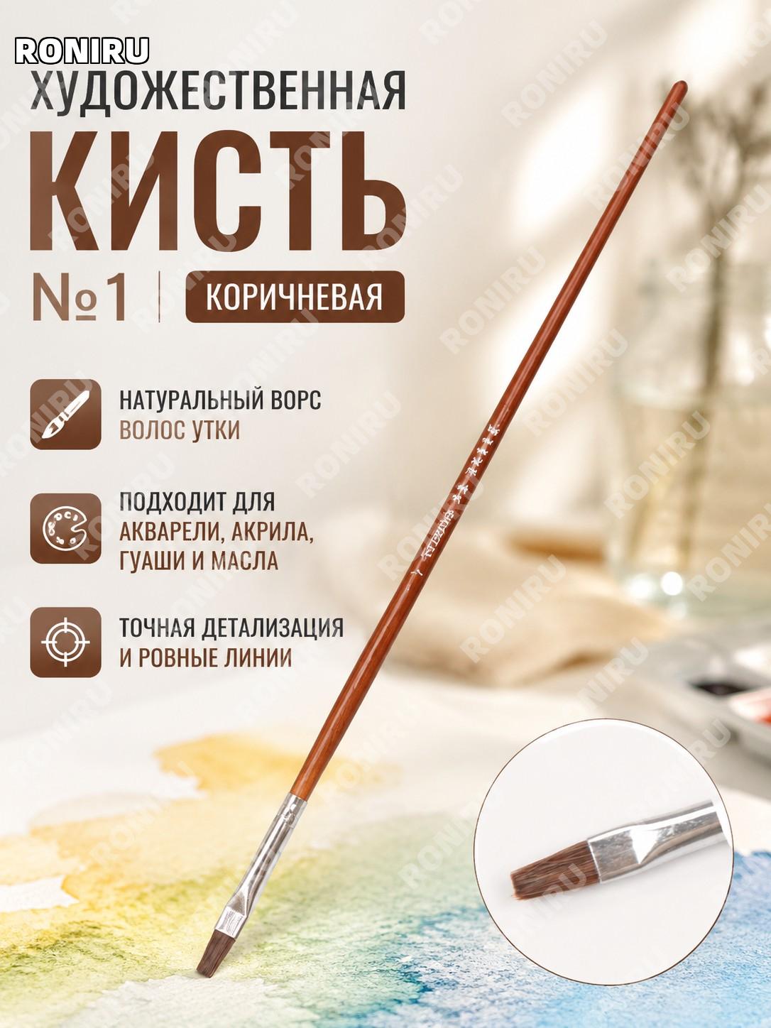 Кисть для рисования 1号 коричневая, деревянная, художественная кисть для акварели гуаши акрила и масла для школ