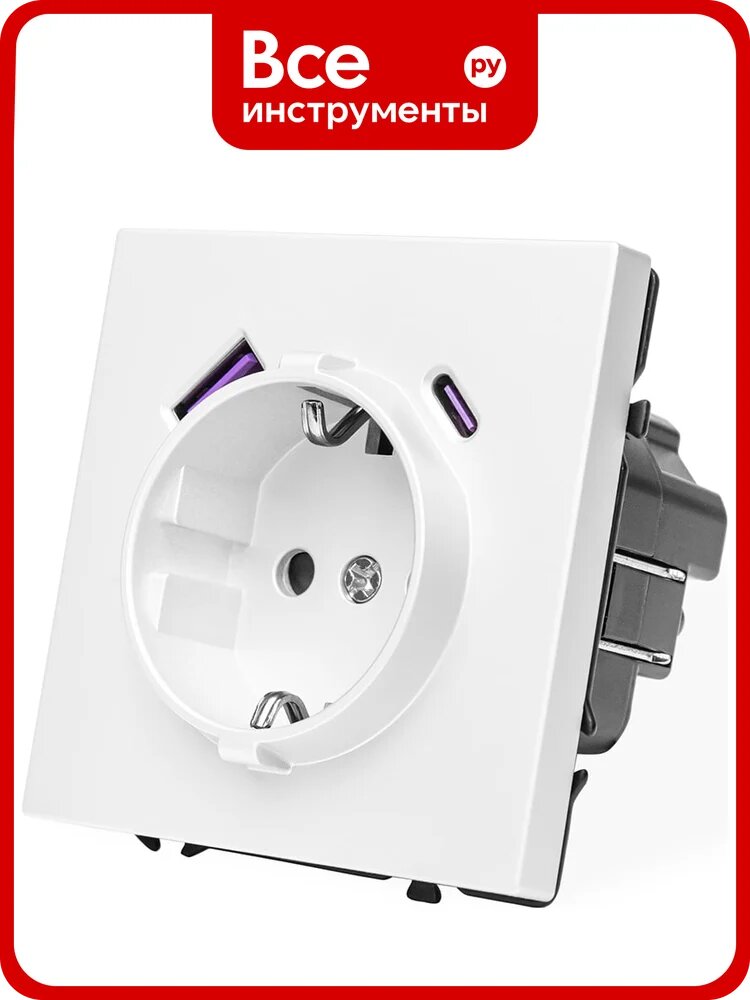 Розетка белая, USB-A, USB-C электрическая, модуль, Grand {V702209} Vell 1398381