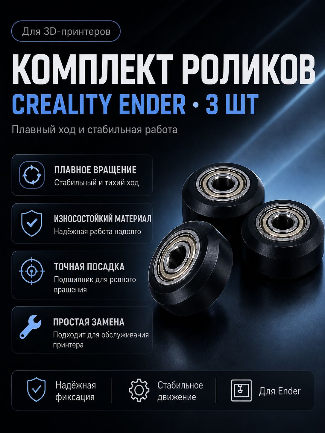 Комплект роликов колес Creality Ender (3шт)