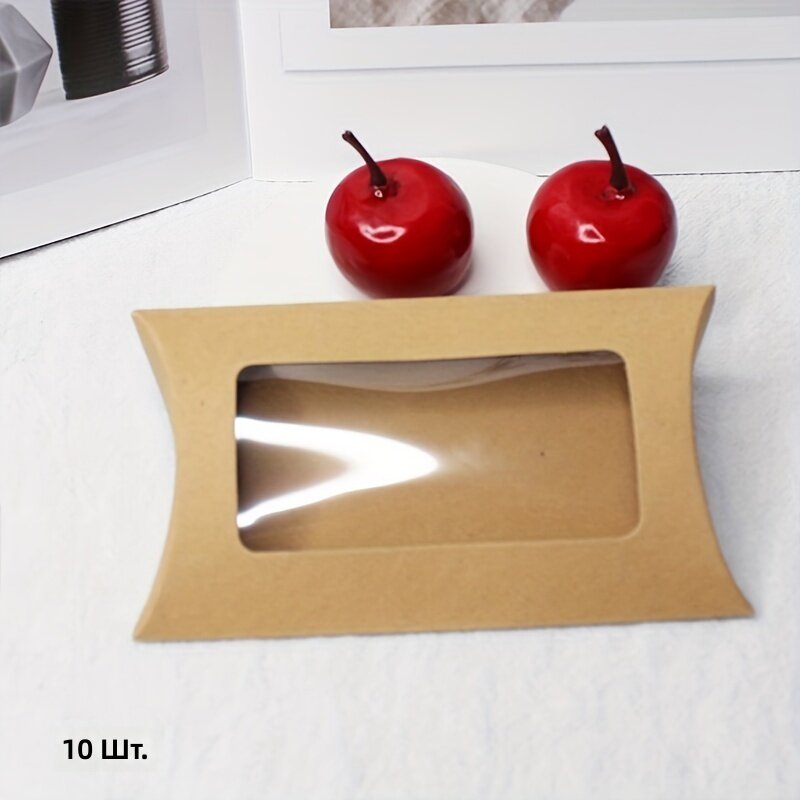 Подарочные коробки из крафт-бумаги, форма подушки, с прозрачным окном, 10 шт, цвет хаки