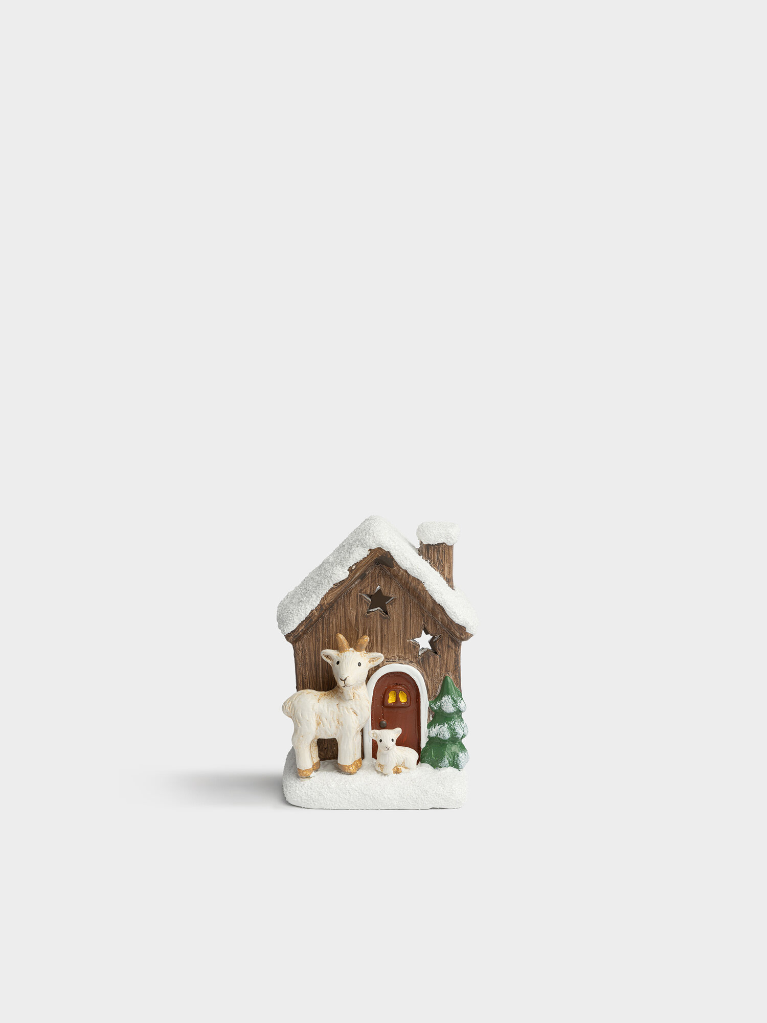 Статуэтка с подсветкой, 12 см, керамика K, коричнево-белая, Козы у дома, House shape