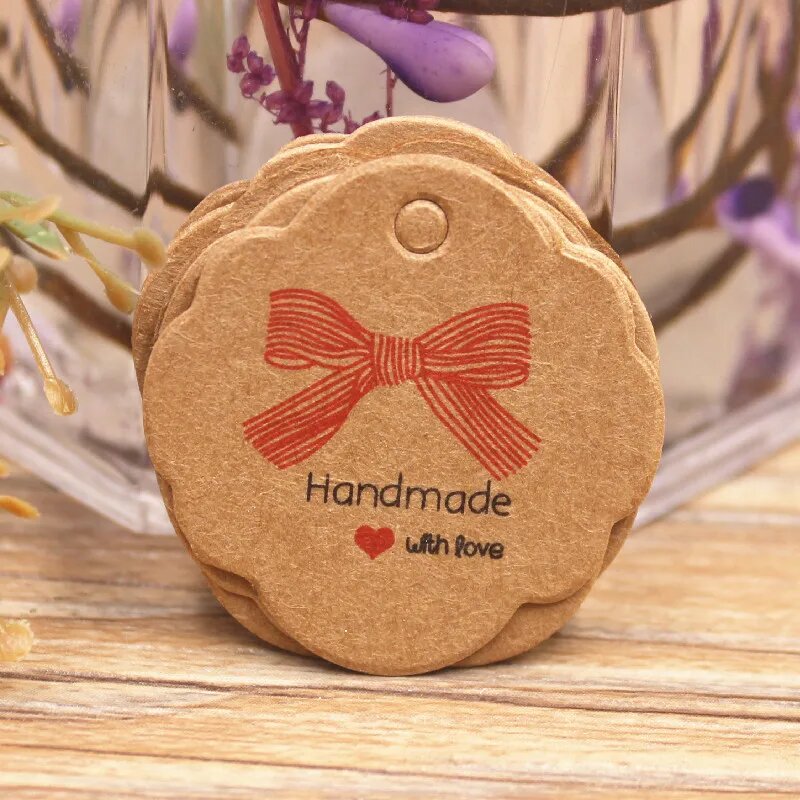 Этикетки подарочные крафт "Handmade" 100 шт.