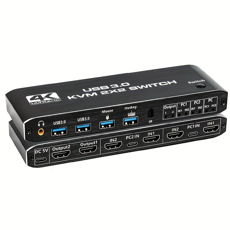Коммутатор KVM 2x2 HDMI 2.0 4K@60Hz с USB 3.0 и горячим переключением, модель PS22