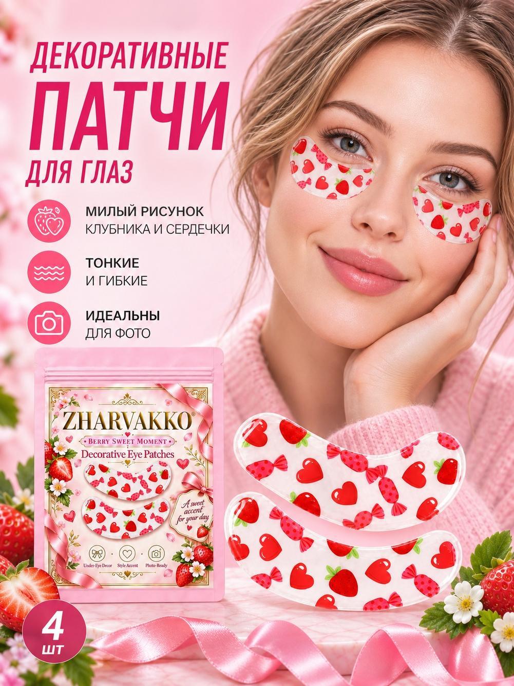 Декоративные патчи для глаз в форме клубничных сердечек
