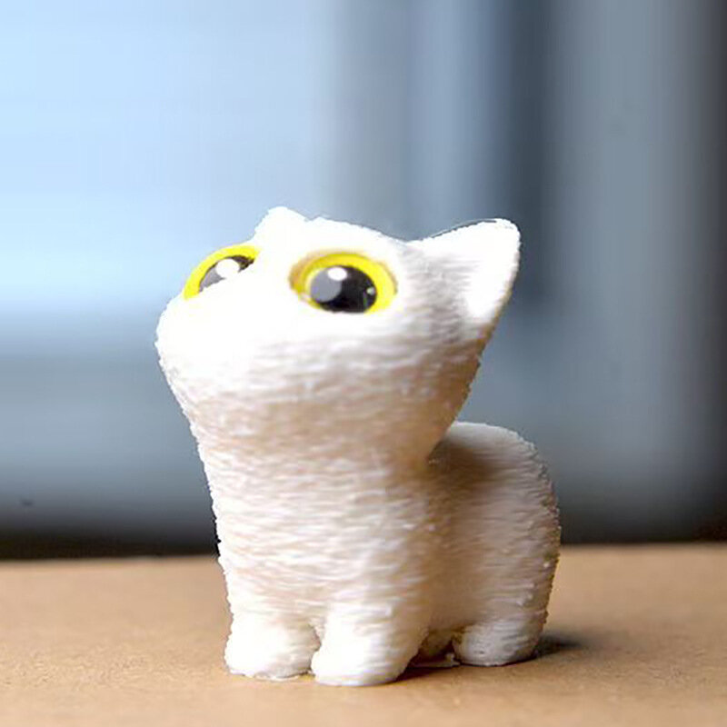 Мини-фигурка котика с большими глазами для рабочего стола, 3D-печать, декоративный милый зверёк в стиле плюшевой игрушки, мультяшная статуэтка, мини-кукла для украшения дома, офиса и интерьера