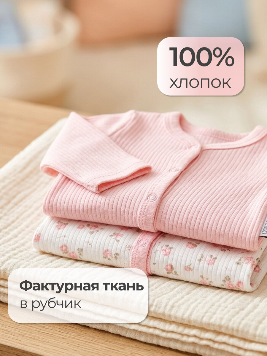 Боди Эскимо, комплект из 2 шт., размер 52-80, розовый, белый — фото 1