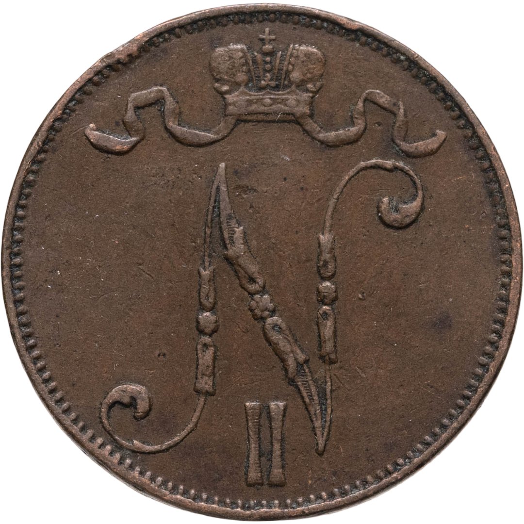 5 пенни pennia 1901 Российская Финляндия, Медь, в сохранности VF
