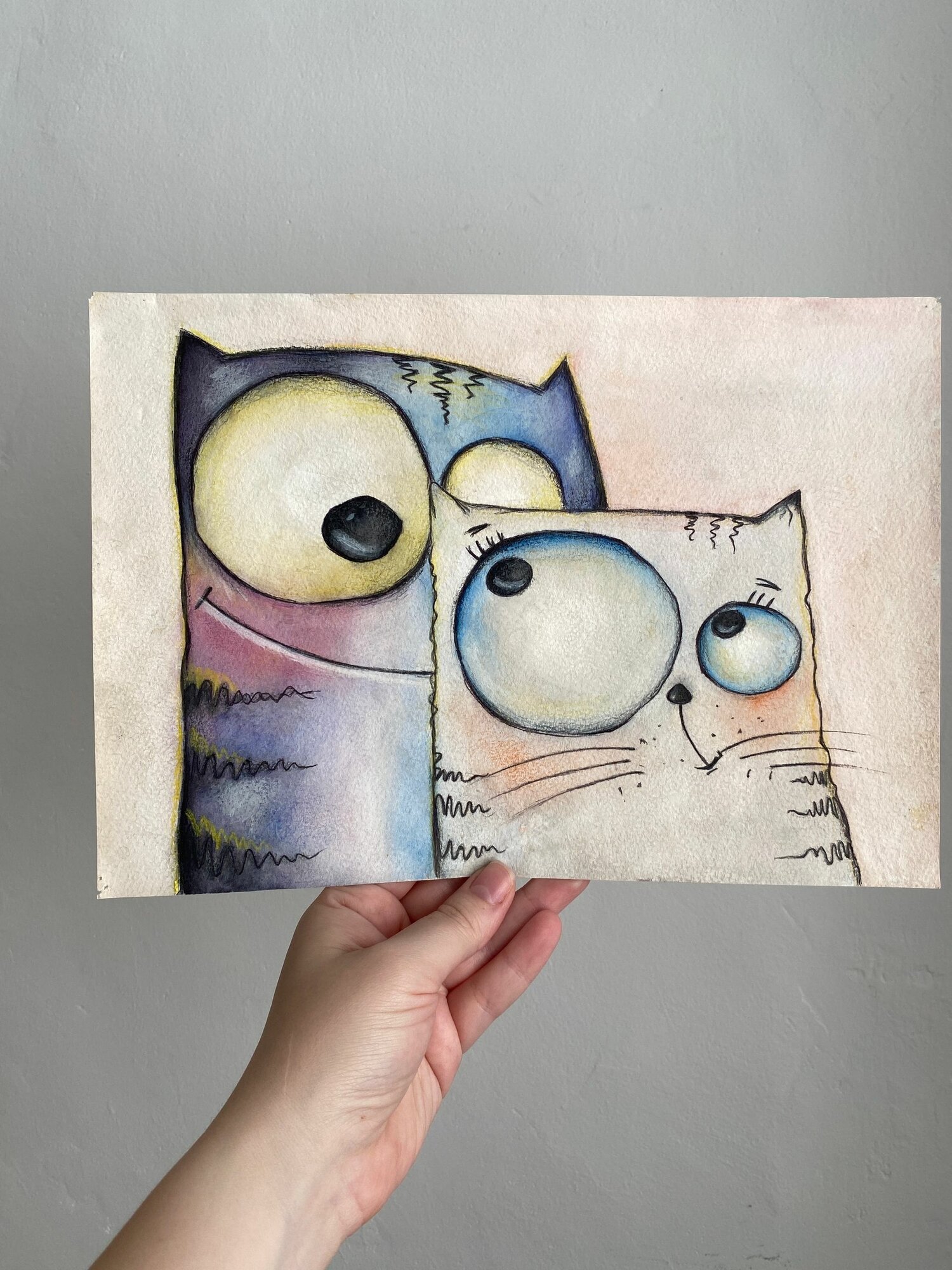 Картина акварелью на бумаге "Коты" А4 21 x 29 см