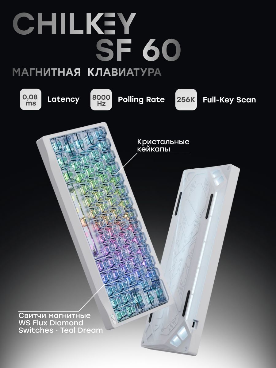 Магнитная клавиатура Chilkey SF60 Diamond Edition, WS Flux Teal Dream, White, Английская раскладка