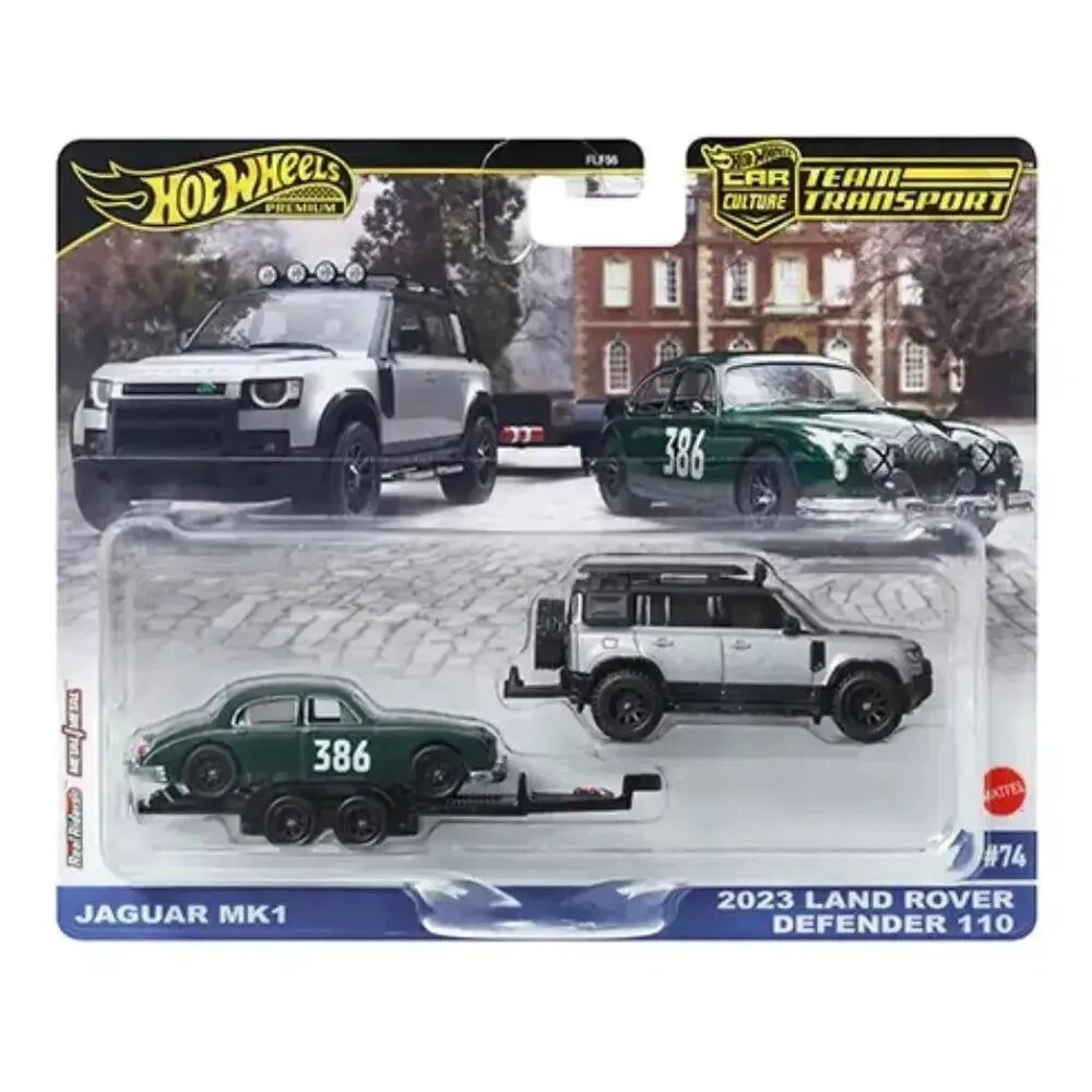 Машинка Mattel Hot Wheels Team Transport FLF56-Jaguar MK1 & 2023 Land Rover Defender 110