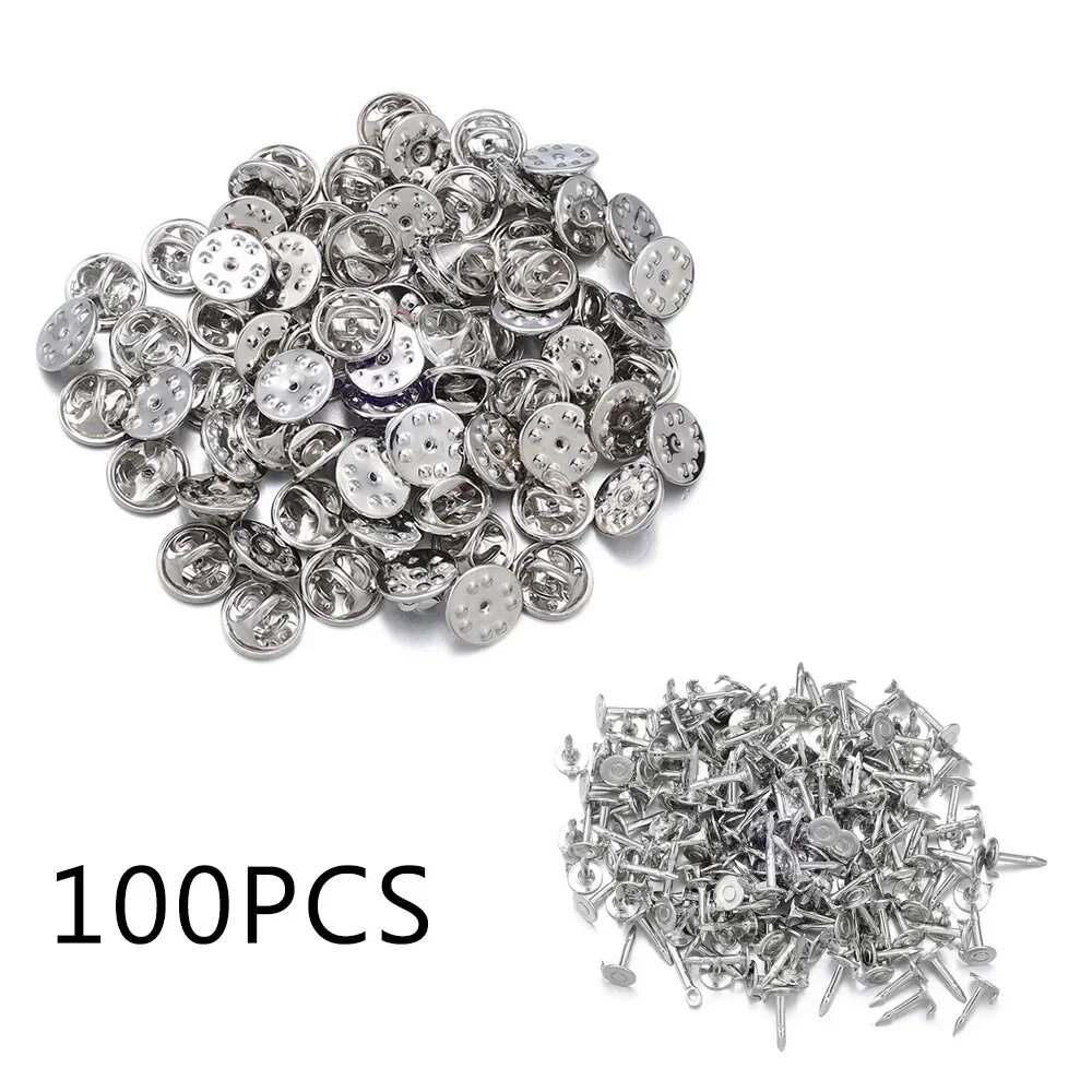 50-100 компл, металлическая застежка-бабочка для ногтей, держатель для значка 100 sets, Sliver