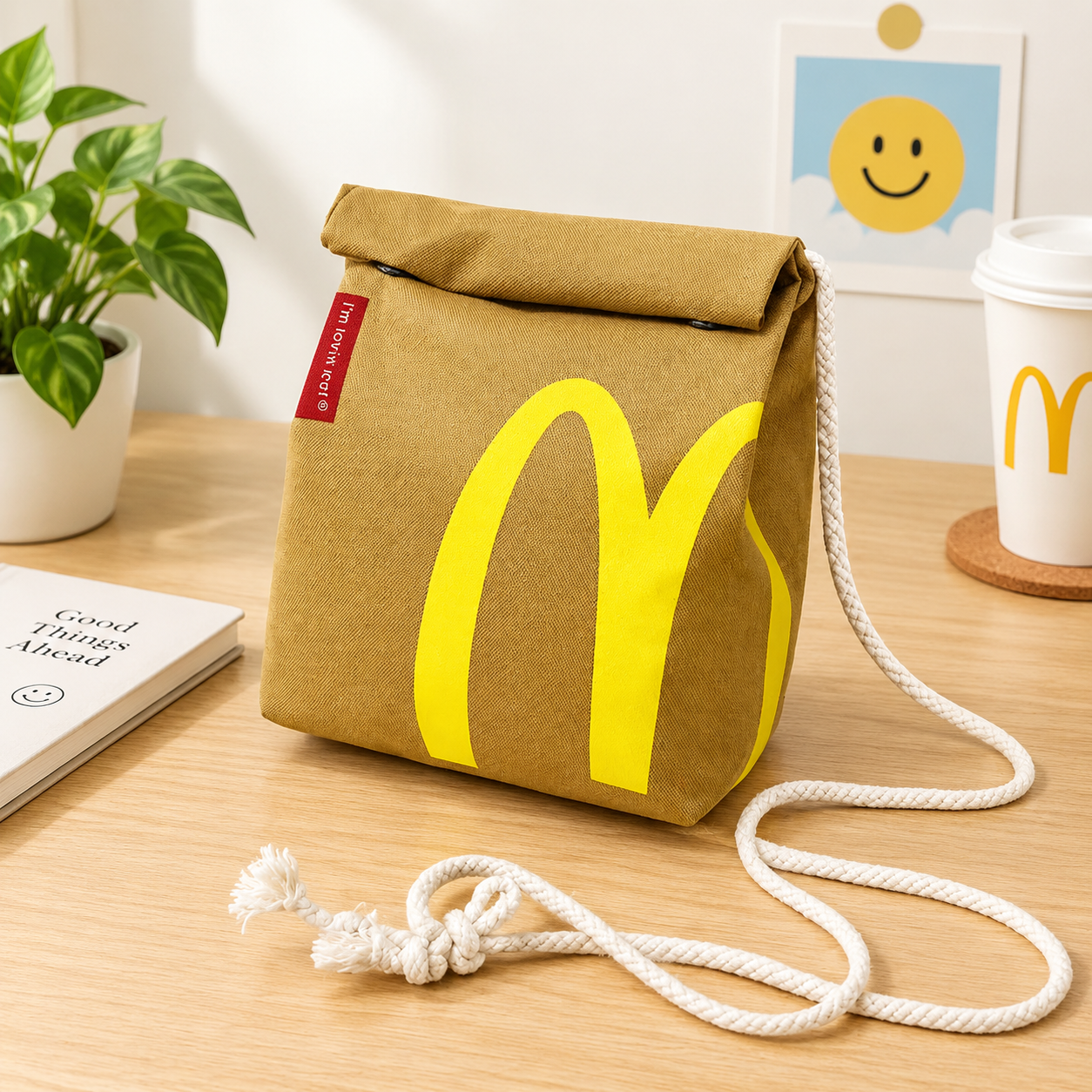 Рюкзак McDonald`s, школьный, унисекс, для средней и старшей школы, бежевый, нейлон (Объем: 13 л)