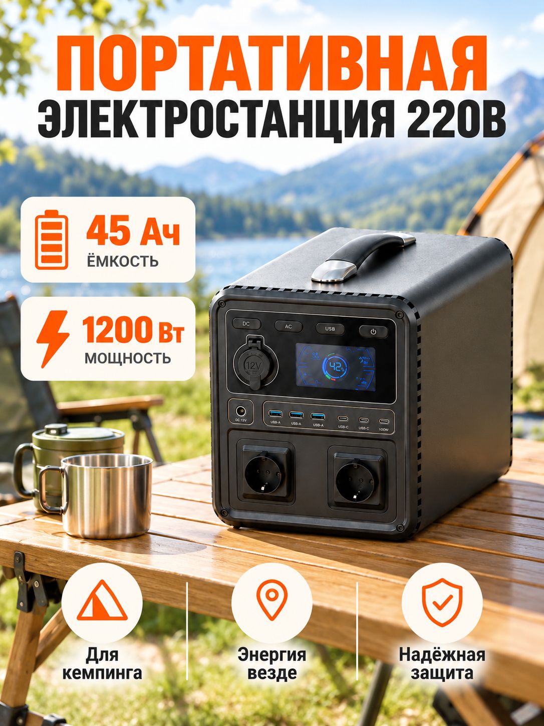 Электростанция для дома аккумуляторная 1200Вт 220В солнечная электростанция для дома