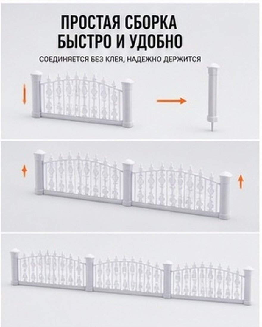 Белая миниатюрная садовая ограда из пластика для украшения участка 1 м