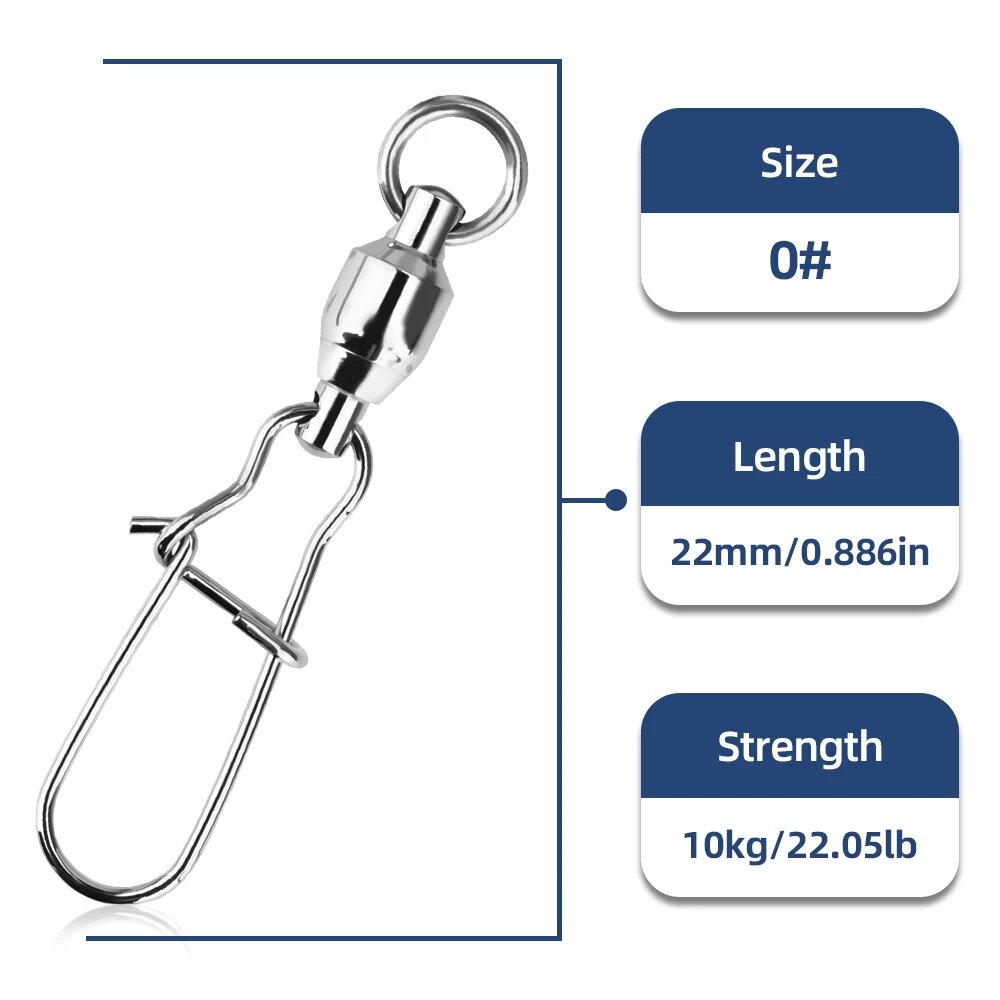 Вертлюги MEREDITH, 20 шт, нержавеющая сталь, с шарикоподшипниками Size 0 22mm22lb