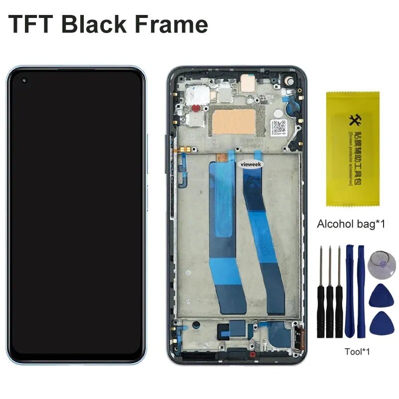 TFT Дисплей для Xiaomi 11 Lite 5G NE (2109119DG 2107119D) в сборе с тачскрином <черный> c рамки