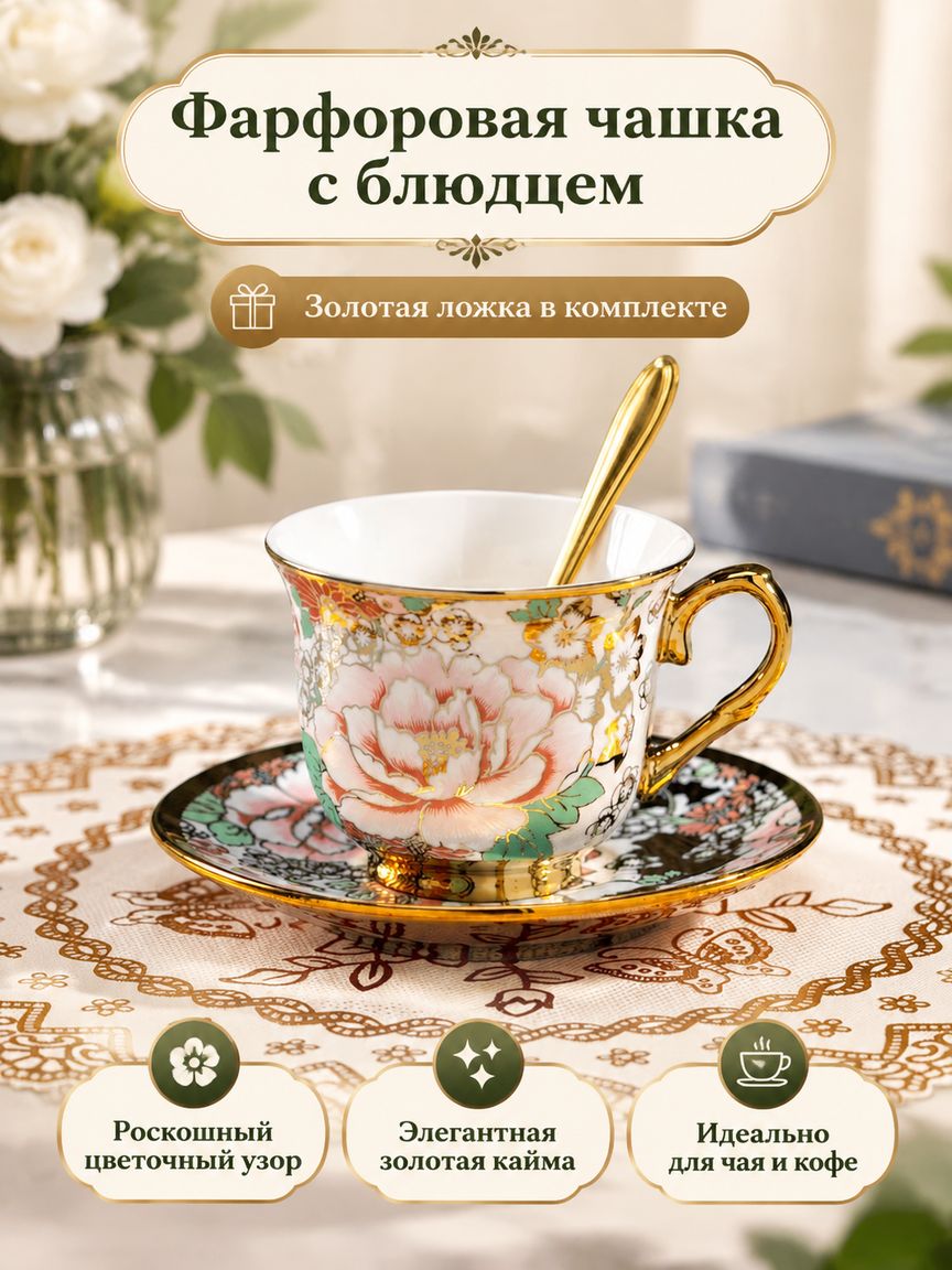 Чашка "Европейский фарфор с золотом" 200 мл 3 шт