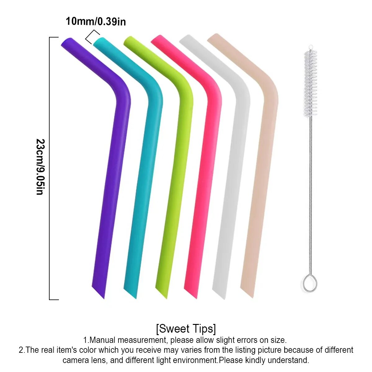Силиконовые трубочки 6 шт. 10mm Bent Brush