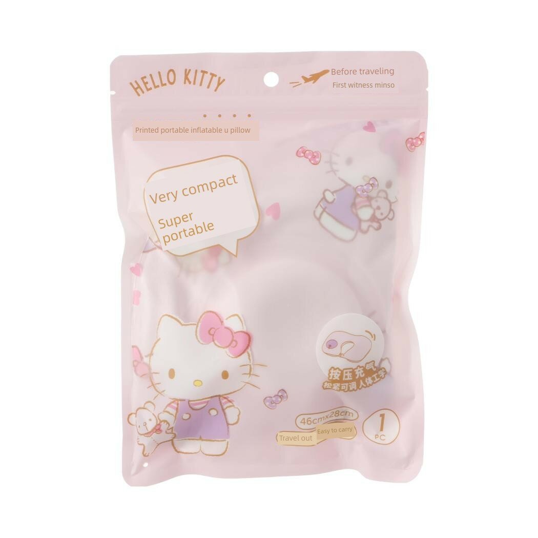 Надувная U-подушка для шеи MINISO Sanrio Хелло Китти с принтом, дорожная, для сна в самолете, розовая