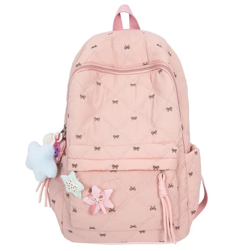 Клетчатый шерстяной женский рюкзак pink with pendant