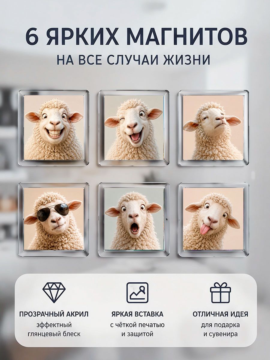 Магниты акриловые "Овечка", 6 штук